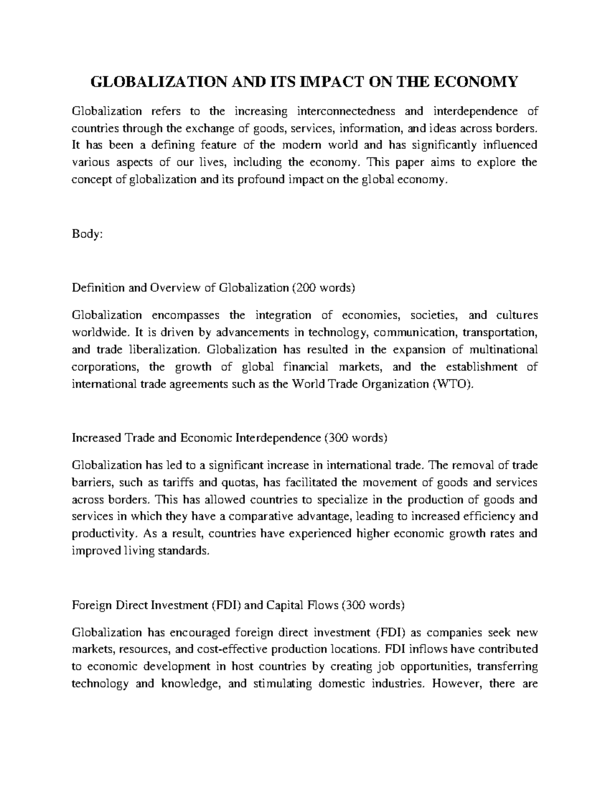 Globalization AND ITS Impact ON THE Economy - GLOBALIZATION AND ITS ...