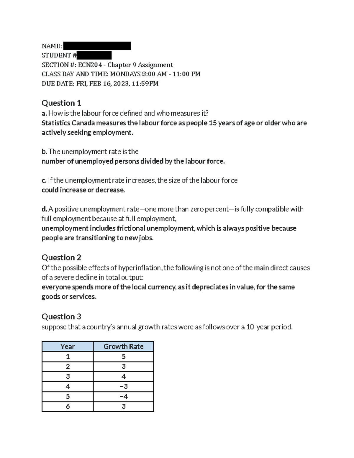 ECN204 - Chapter 9 Assignment - NAME: kkkk kkkkkkkkkkkkkk STUDENT # 000000000 SECTION #: ECN204 ...