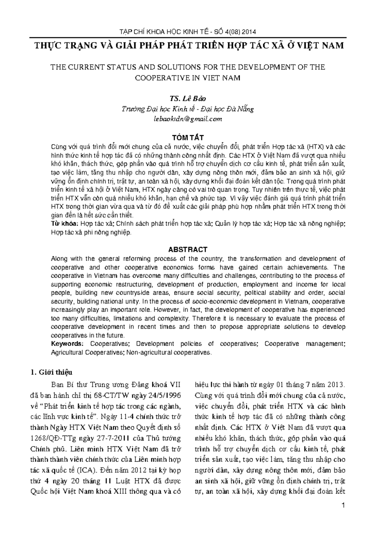 THC TRNG VA GII PHAP PHAT TRIN HP T - TẠP CHÍ KHOA HỌC KINH TẾ - SỐ 4(08) 2014 THỰC TRẠNG VÀ ...