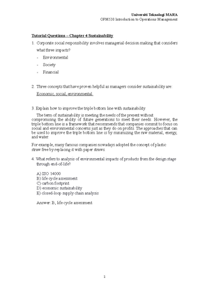 Reflective Paper OPM - opm - INTRODUCTION TO OPERATION MANAGEMNET (OPM ...