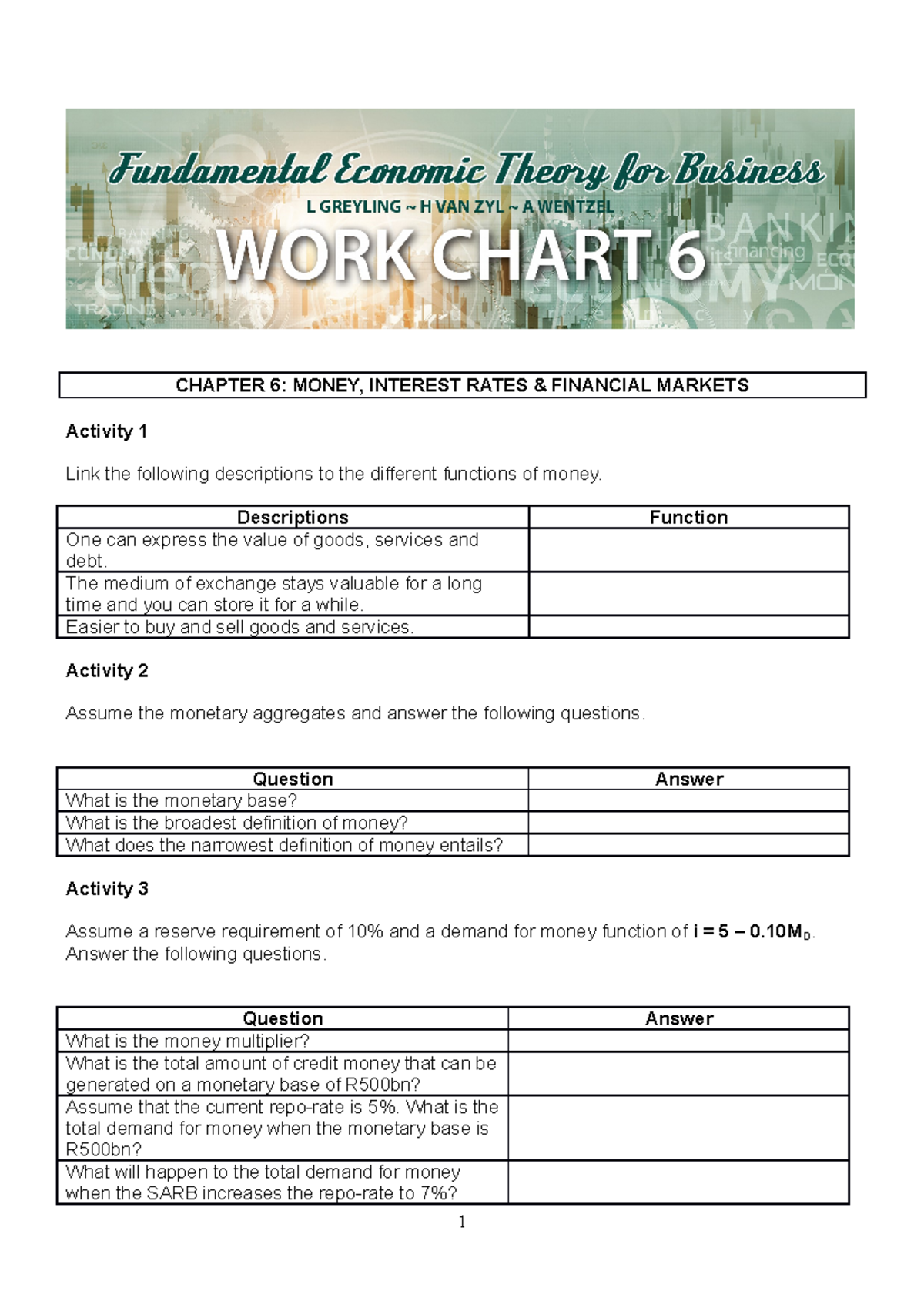 Work chart chapter 6 - CHAPTER 6: MONEY, INTEREST RATES & FINANCIAL ...
