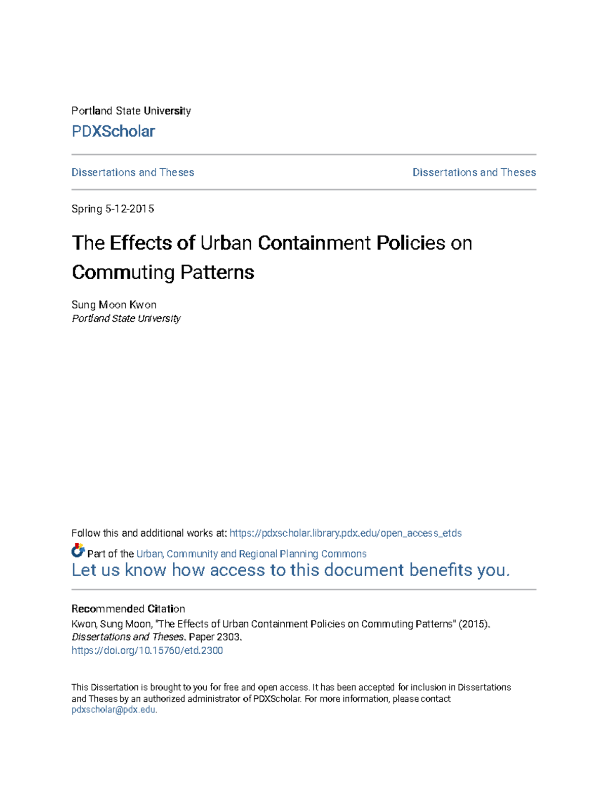 The Effects of Urban Containment Policies on Commuting Patterns ...