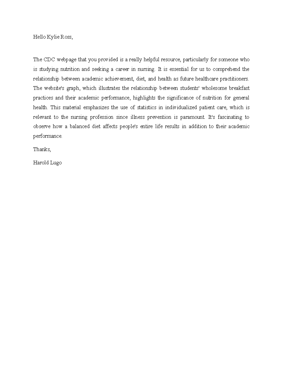 Mathematics and Statistics Assignment - Hello Kylie Ross, The CDC ...