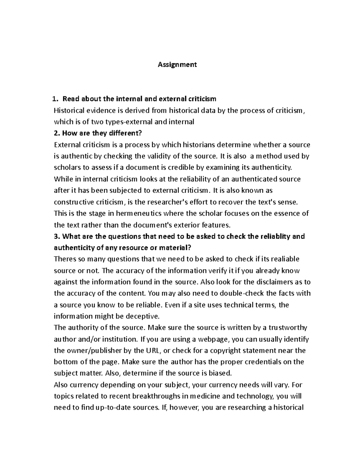 Readings in History - Assignment Read about the internal and external ...