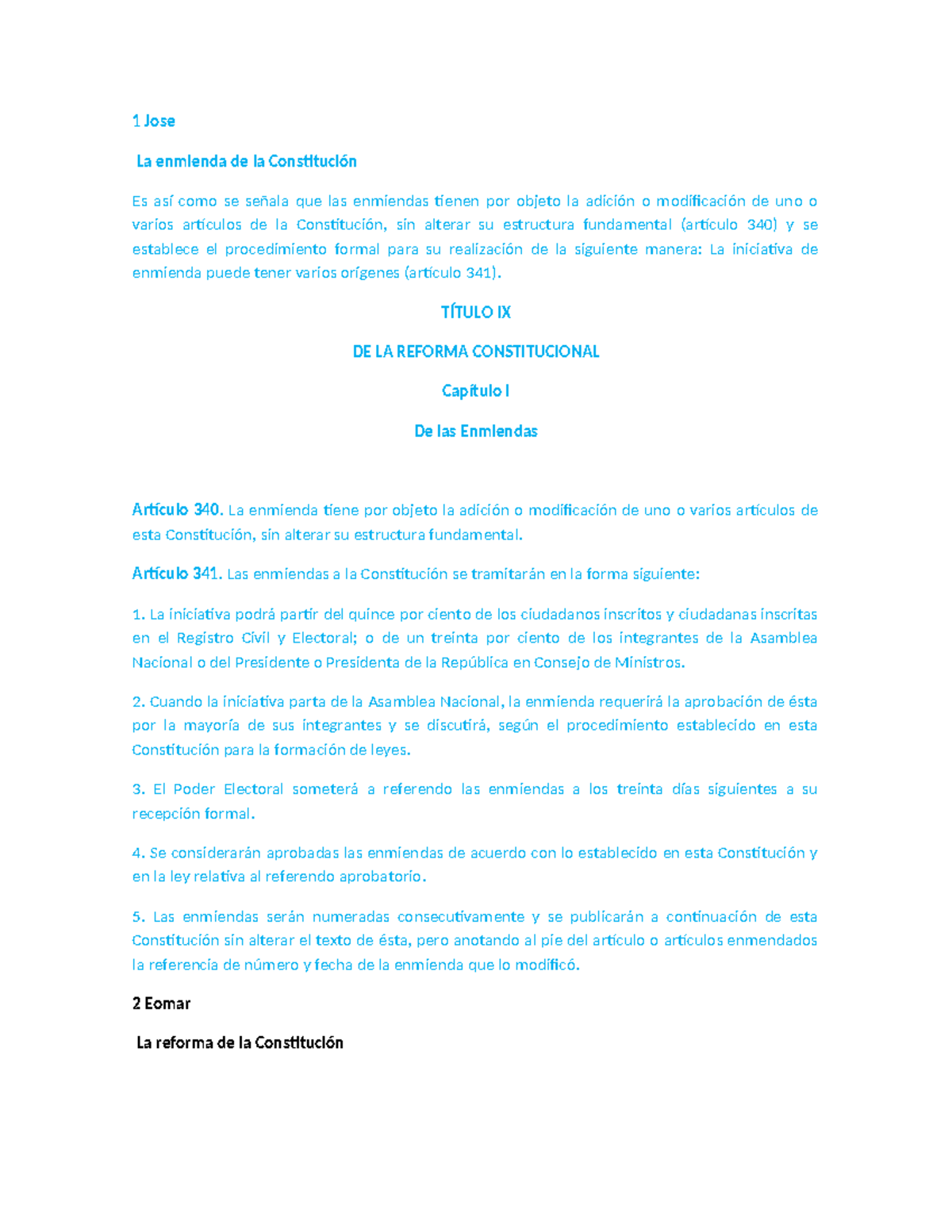 La enmienda de la Constitución 1 - 1 Jose La enmienda de la ...