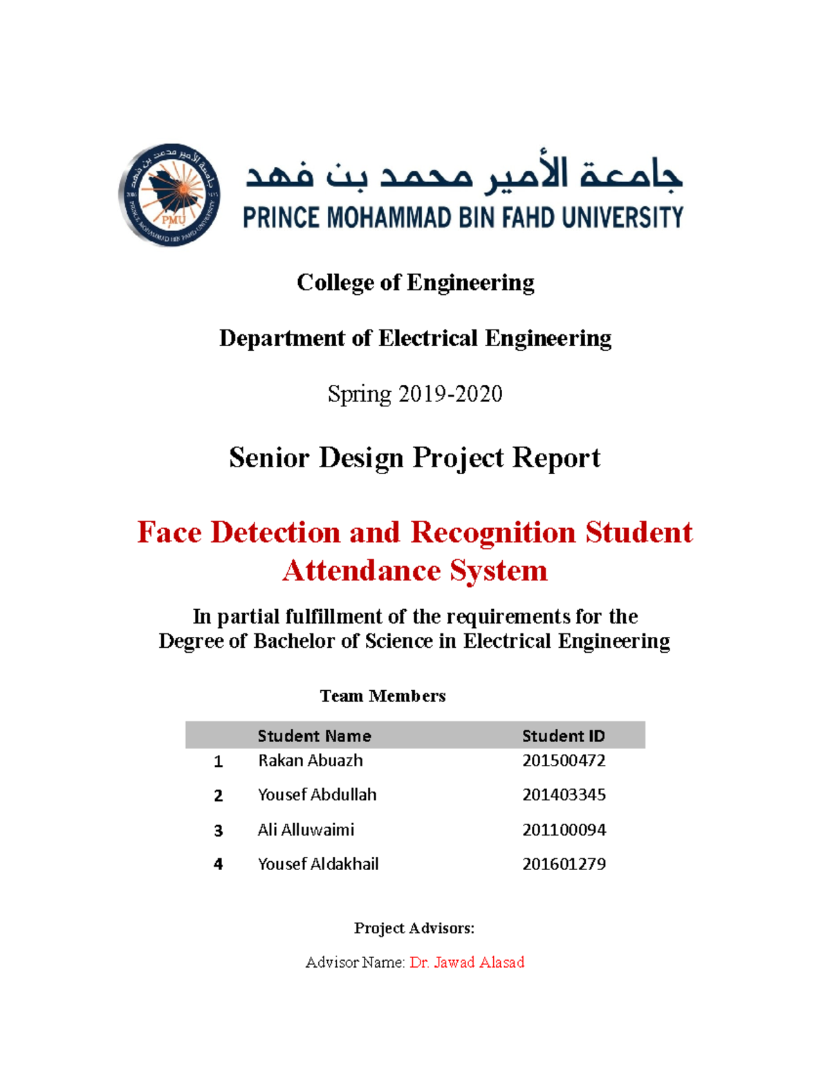 Face detection system report - College of Engineering Department of Electrical Engineering ...