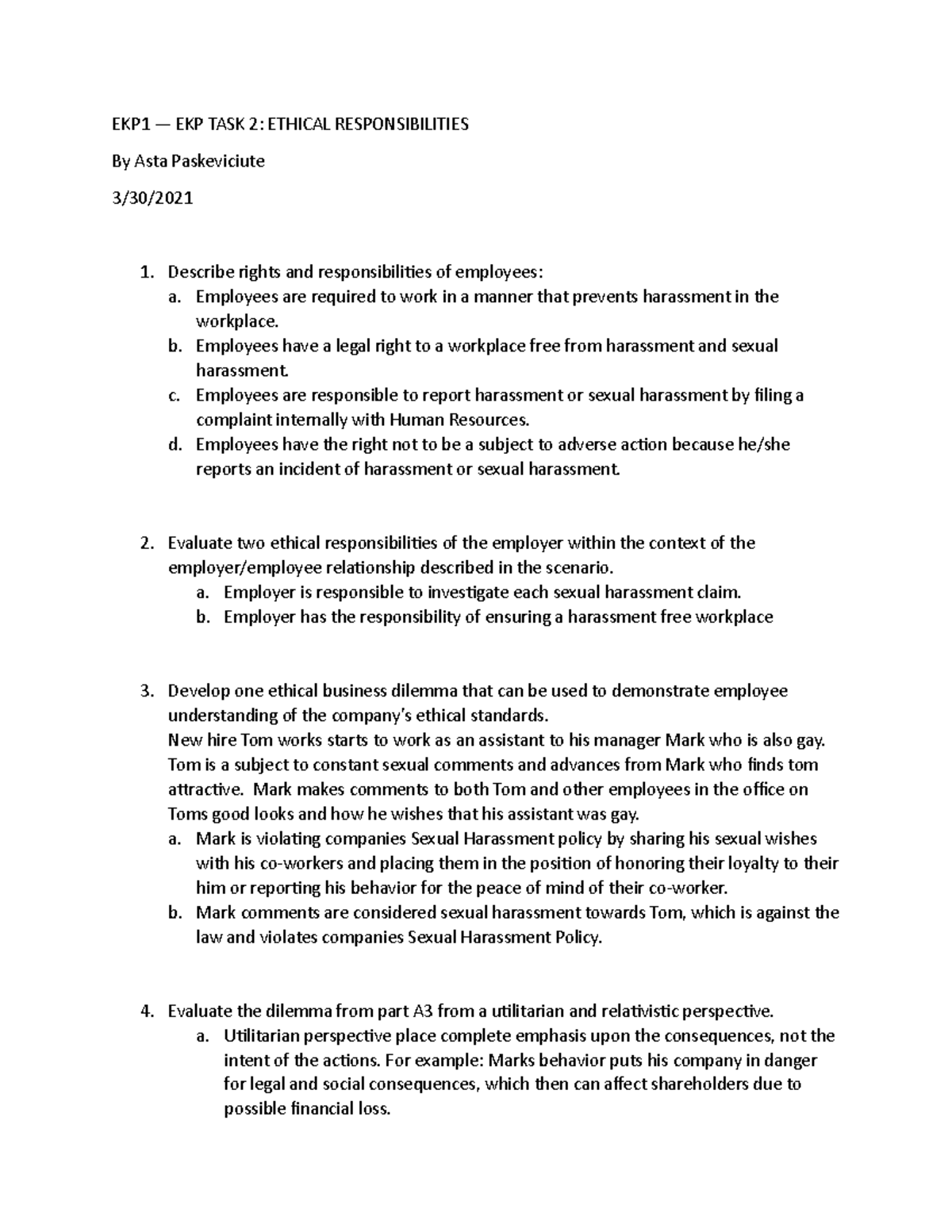 EKP1 - EKP TASK 2 - Ethical Responsibilities - EKP1 — EKP TASK 2 ...