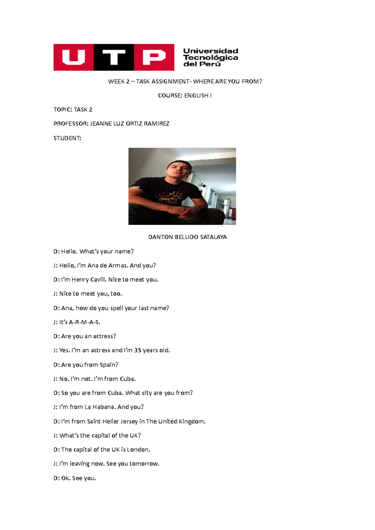 WEEK 2 english - tarea - WEEK 2 – TASK ASSIGNMENT- WHERE ARE YOU FROM? COURSE: ENGLISH I TOPIC ...