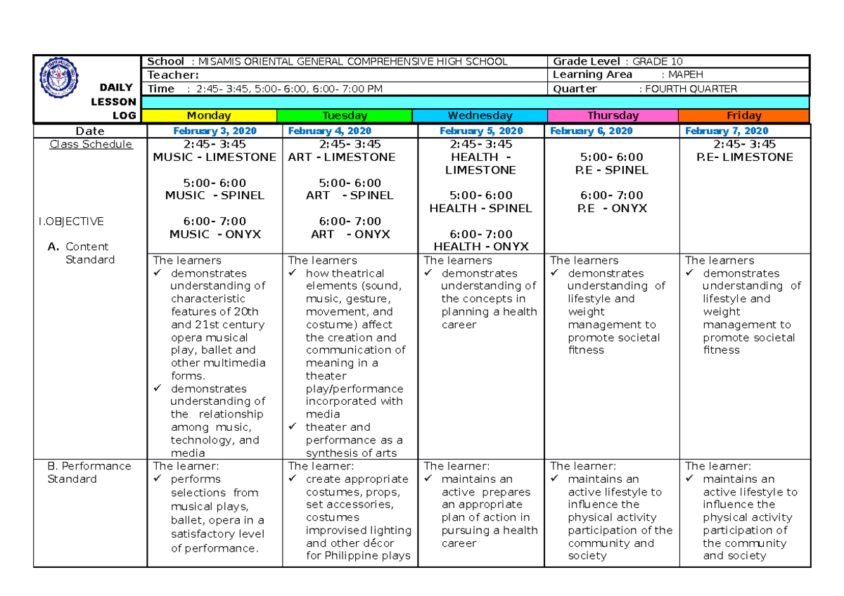 DLL feb 3 to feb 7 - DLL - DAILY LESSON LOG School : MISAMIS ORIENTAL ...