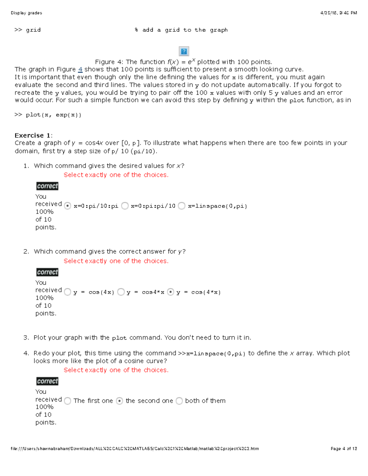 Project 2 - Display grades 4/25/18, 9*40 PM >> grid % add a grid ...