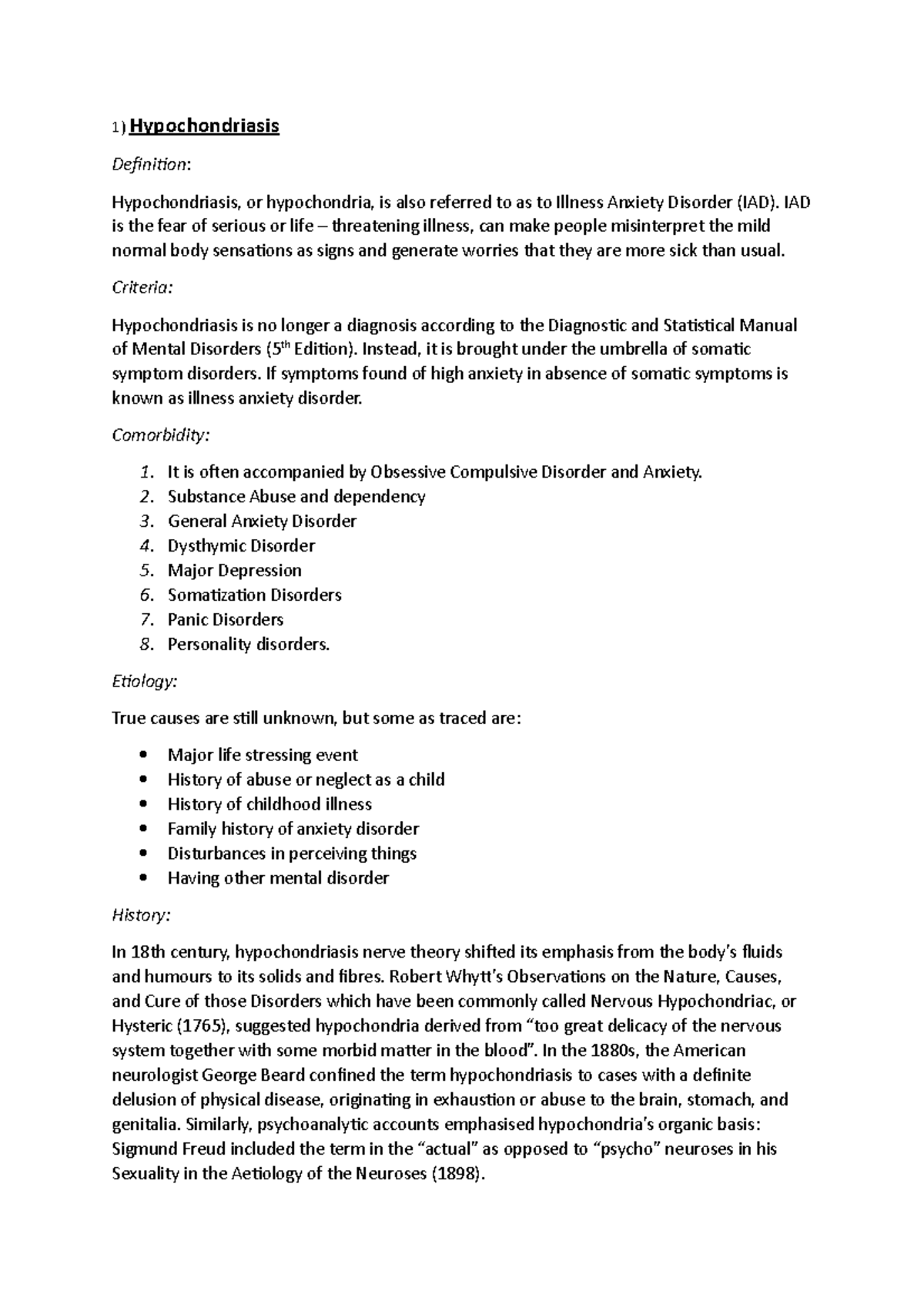 Abnormal Psychology CIA 2 - 1) Hypochondriasis Definition ...