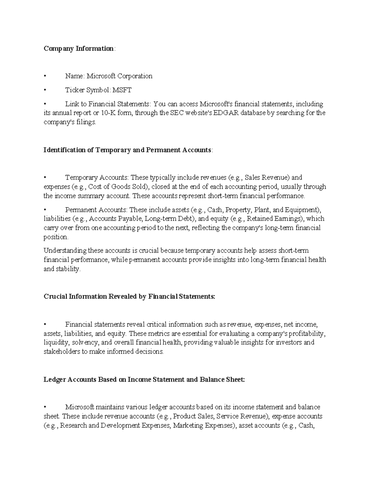 Discussion Forum Unit 3 - Company Information: Name: Microsoft ...