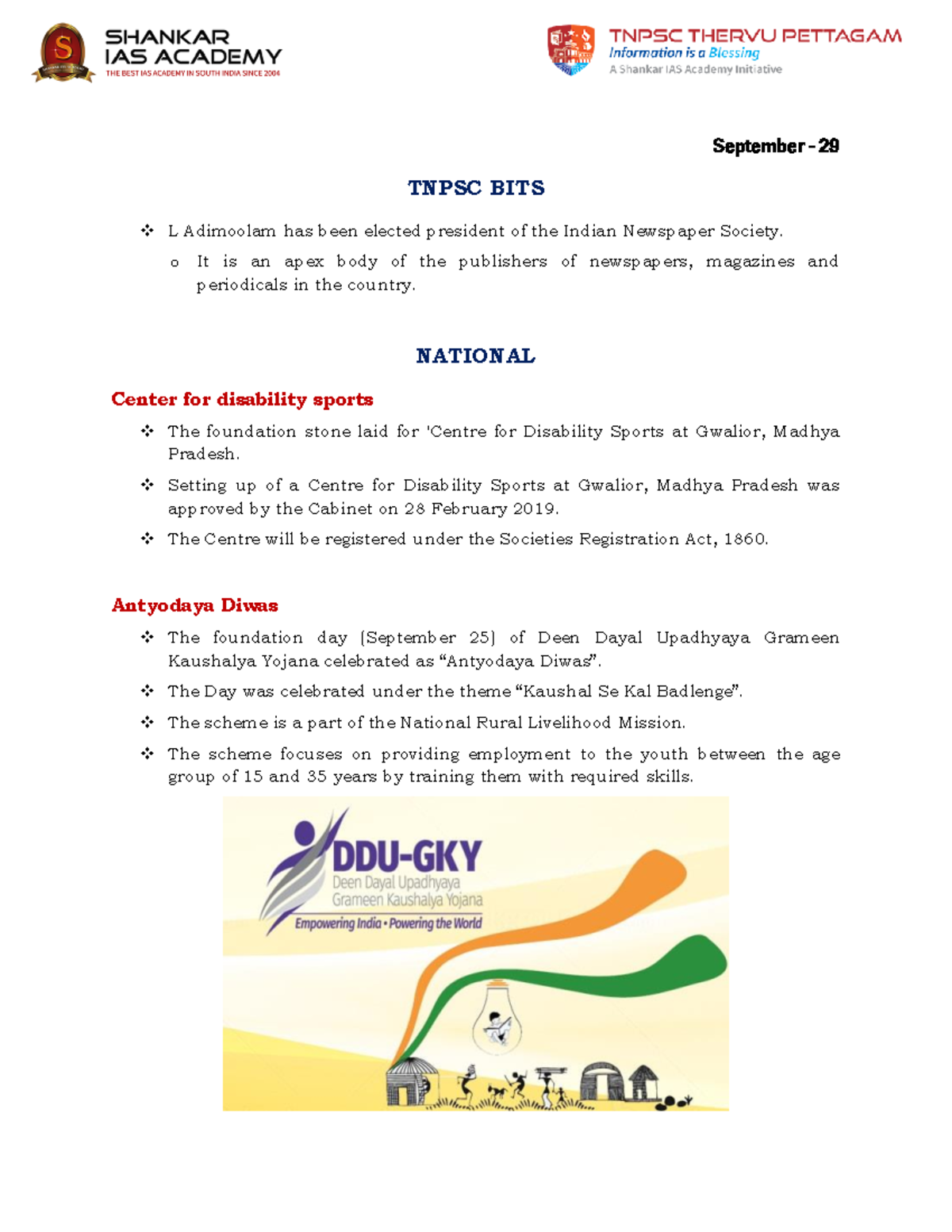 Sep 29 - English [Current Afairs for the month September-2020 ...
