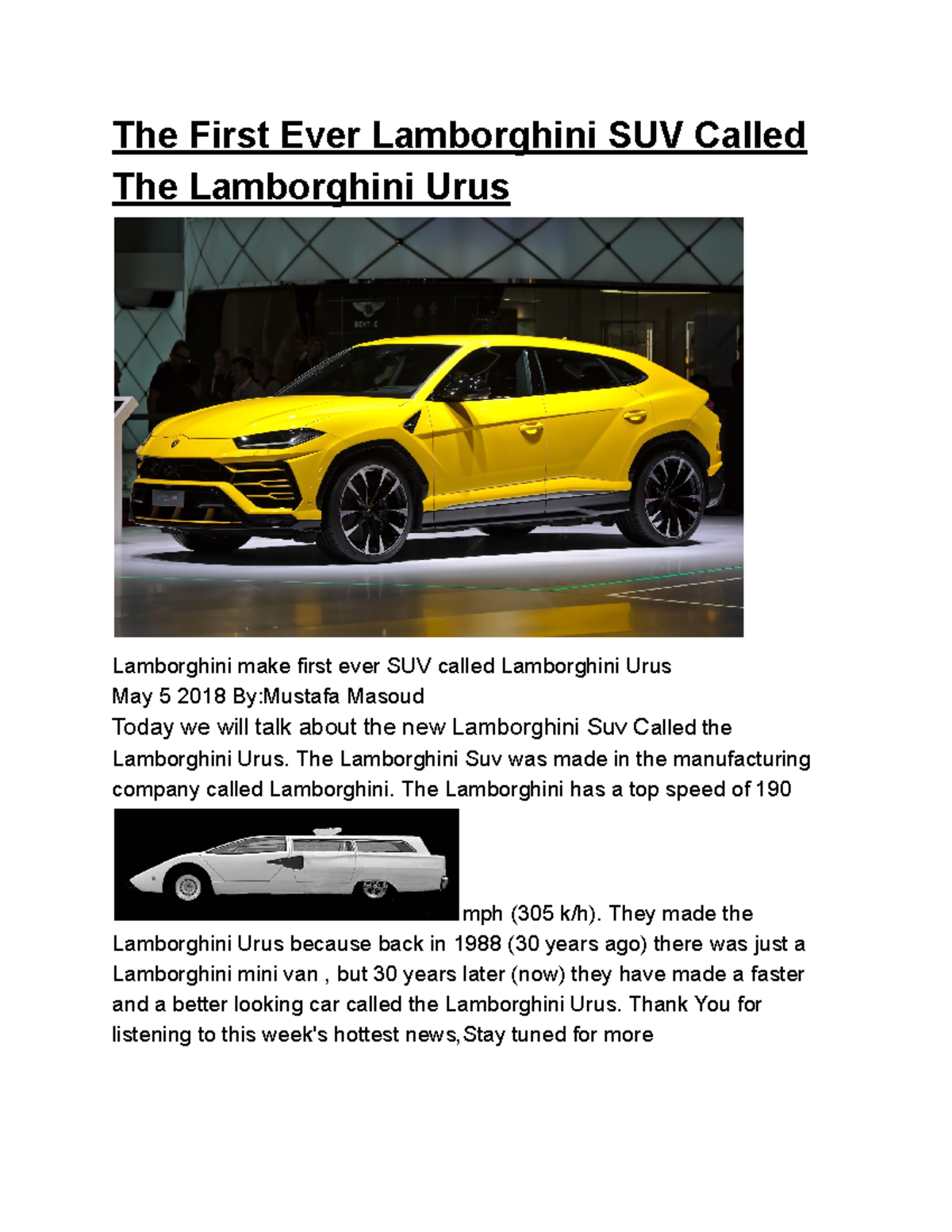 The First Ever Lamborghini SUV Called The Lamborghini Urus - The First ...
