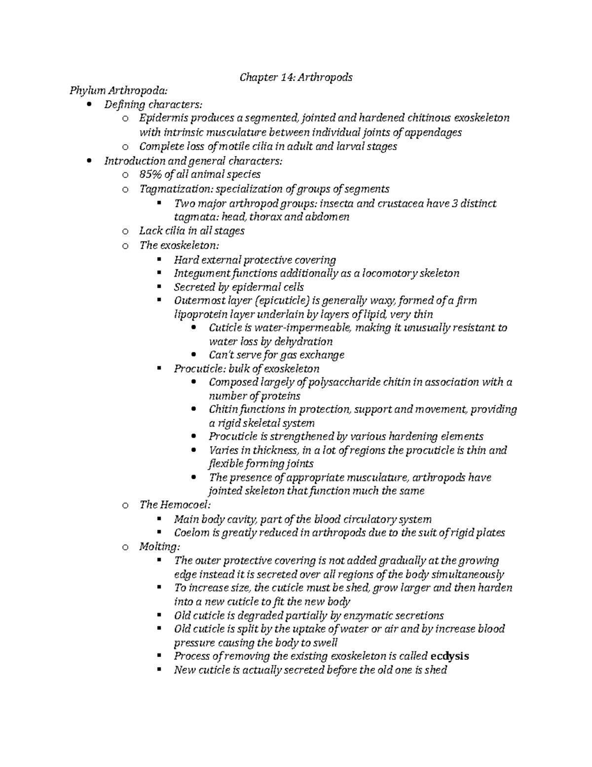 Chapter 14 - book notes - Chapter 14: Arthropods Phylum Arthropoda ...