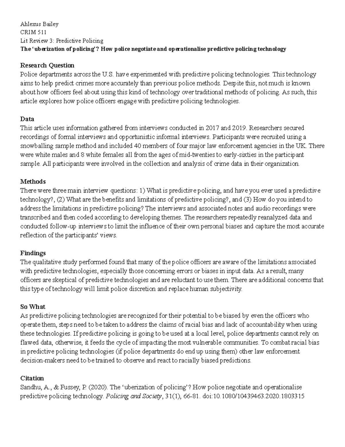 Police Engagement with Predictive Policing Technologies: A Qualitative ...