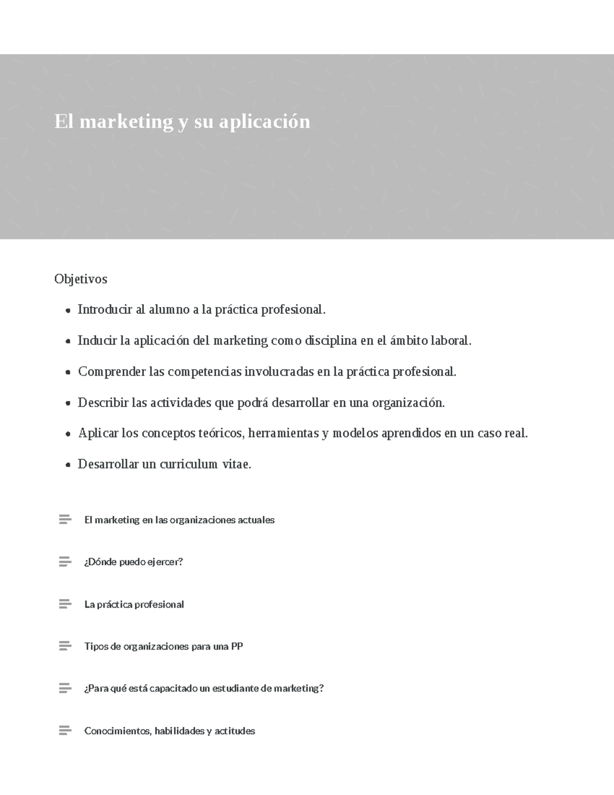 01 El marketing y su aplicación - ####### Objetivos ####### Introducir ...