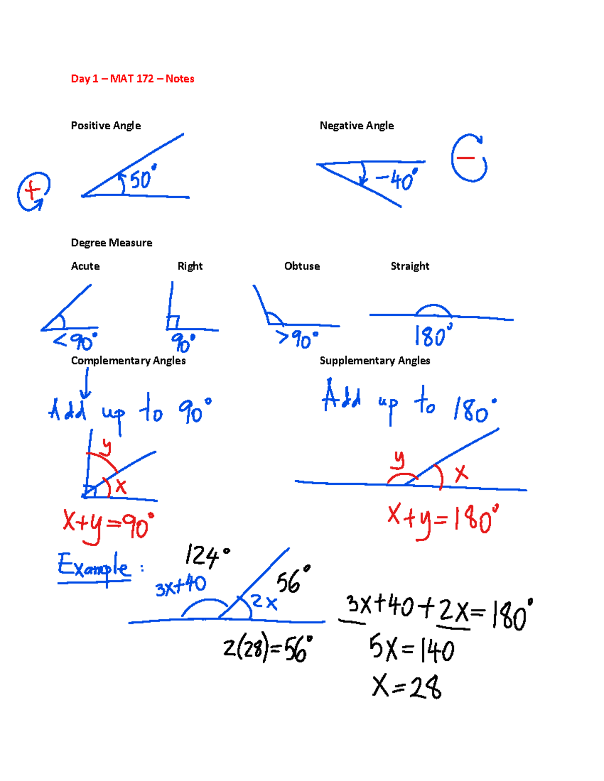 Trigonometry and Circle Angles MAT 172 Completed Notes - Day 1 ʹ MAT ...