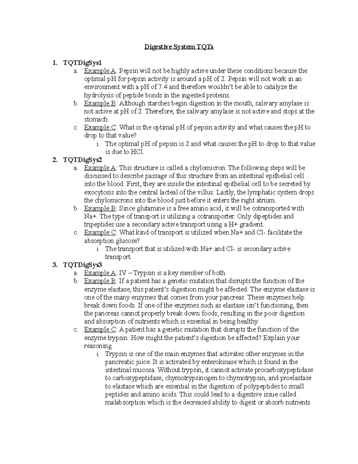 TQT Digestive System - Digestive System TQTs TQTDigSys a. Example A ...