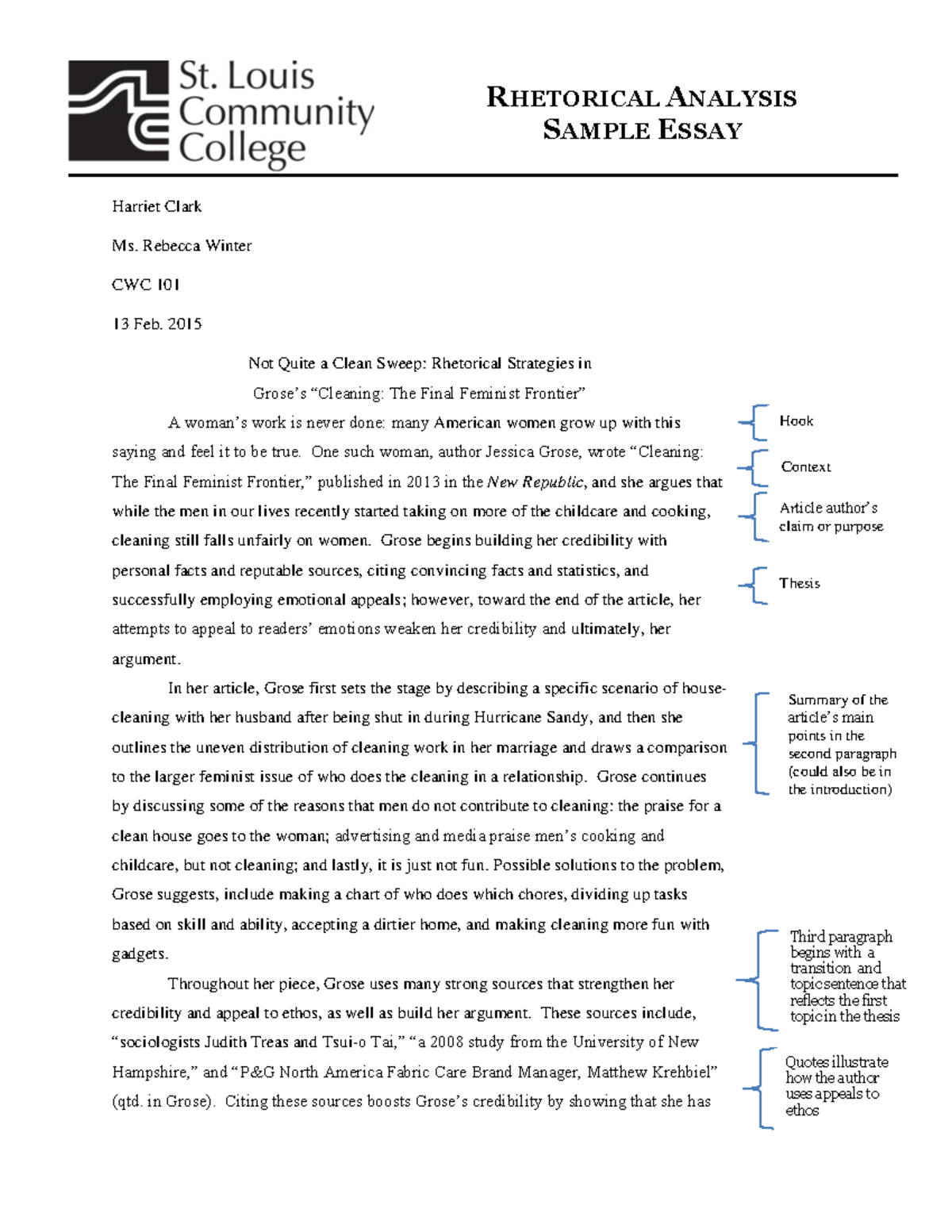 Sample Rhetorical Analysis 2 - RHETORICAL ANALYSIS SAMPLE ESSAY Harriet ...