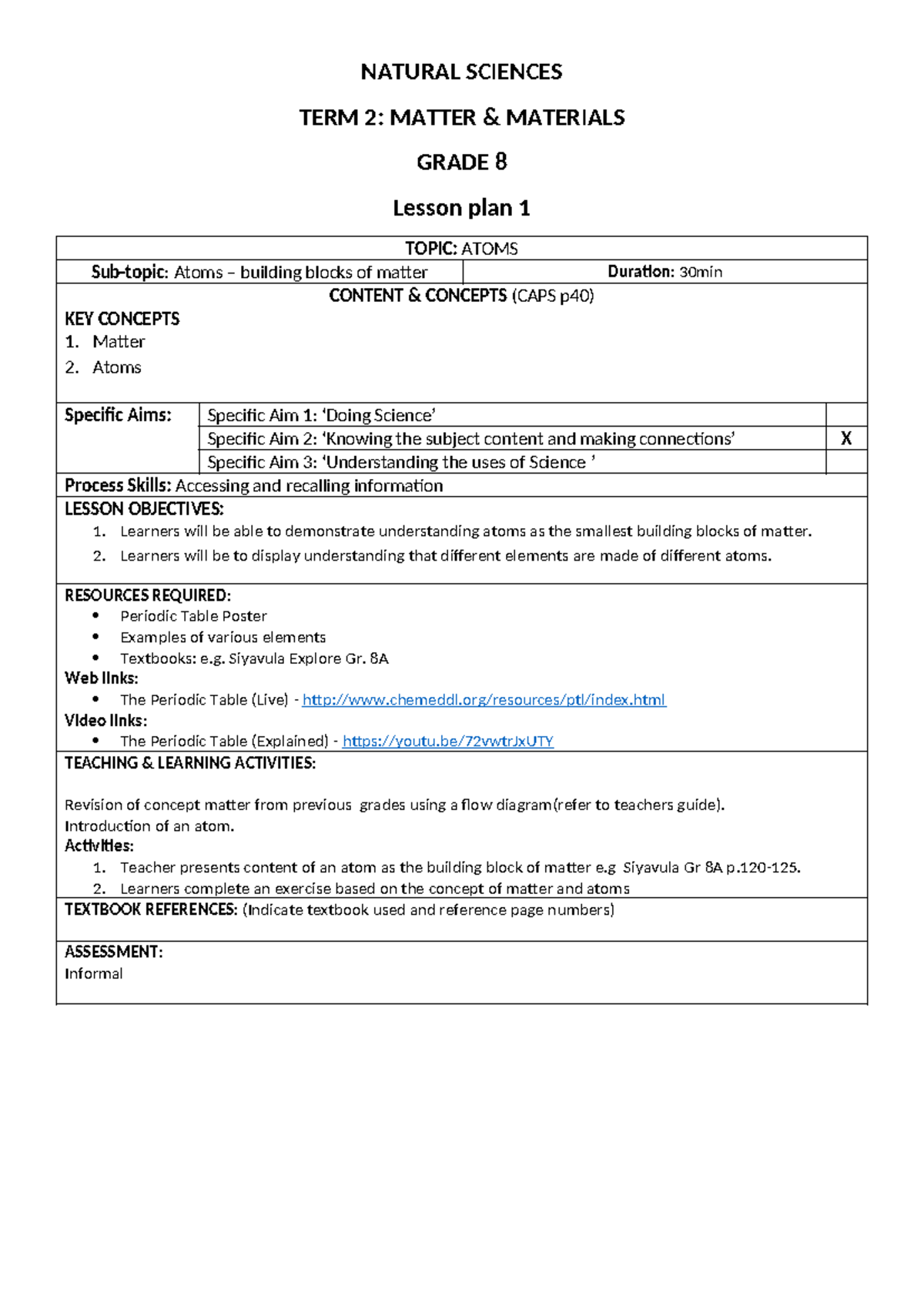Gr 8 Natural Science Lesson Plan Term 2 NATURAL SCIENCES TERM 2