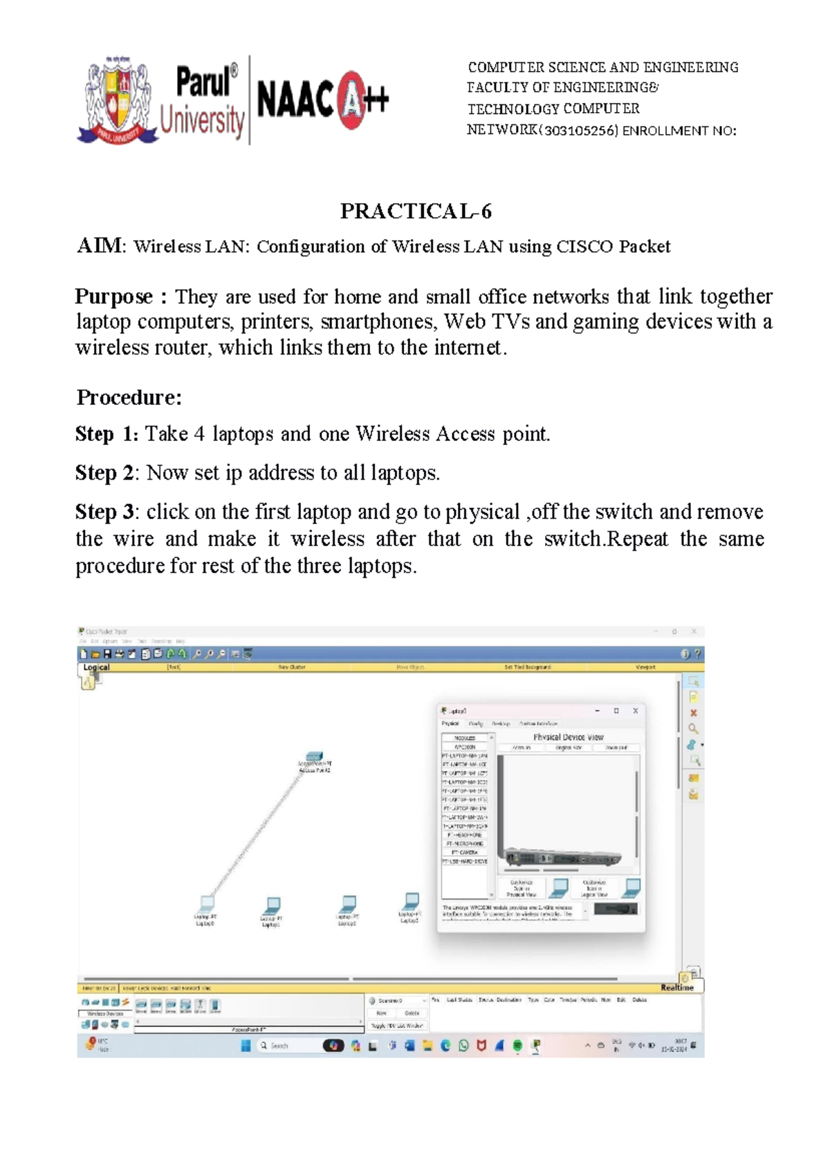 Akhil CN 6 - CN practical 6 - COMPUTER SCIENCE AND ENGINEERING FACULTY OF ENGINEERING& - Studocu