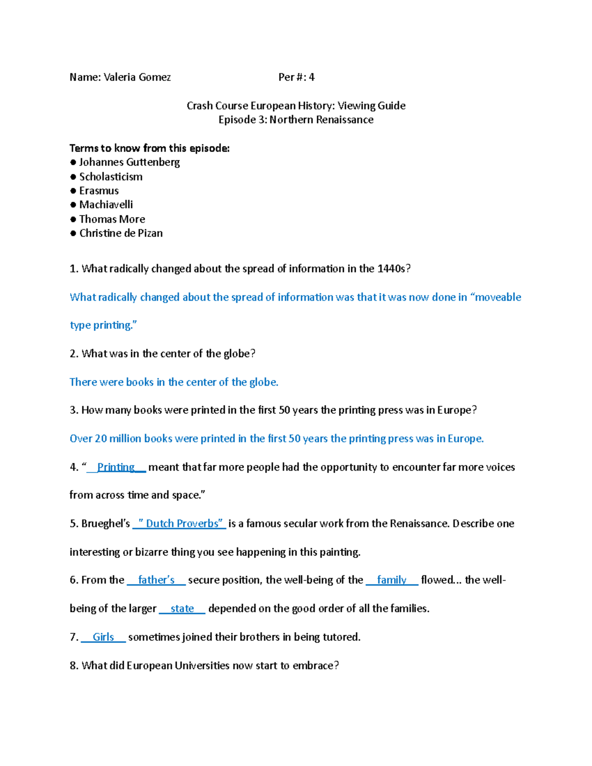 Crash Course #3 - notes - Name: Valeria Gomez Per #: 4 Crash Course ...
