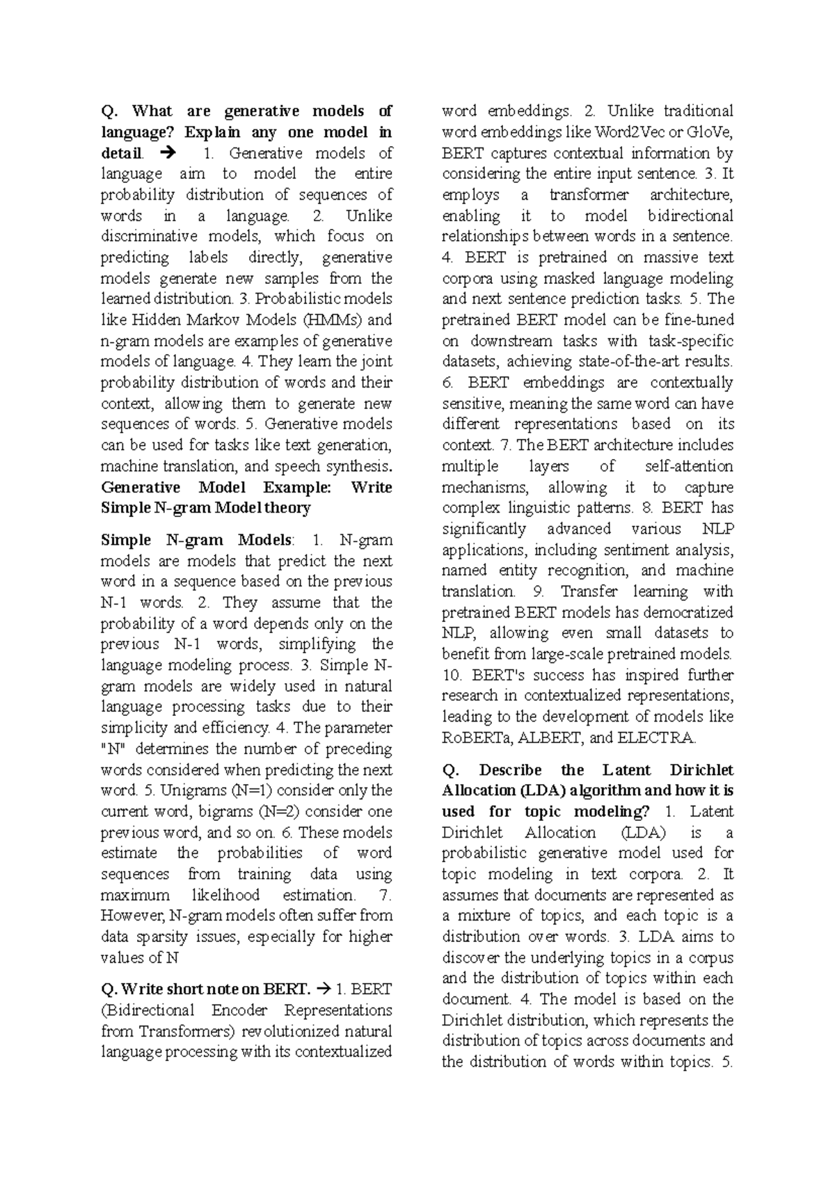 NLP Endsem Fly High Services - Q. What are generative models of language? Explain any one model ...