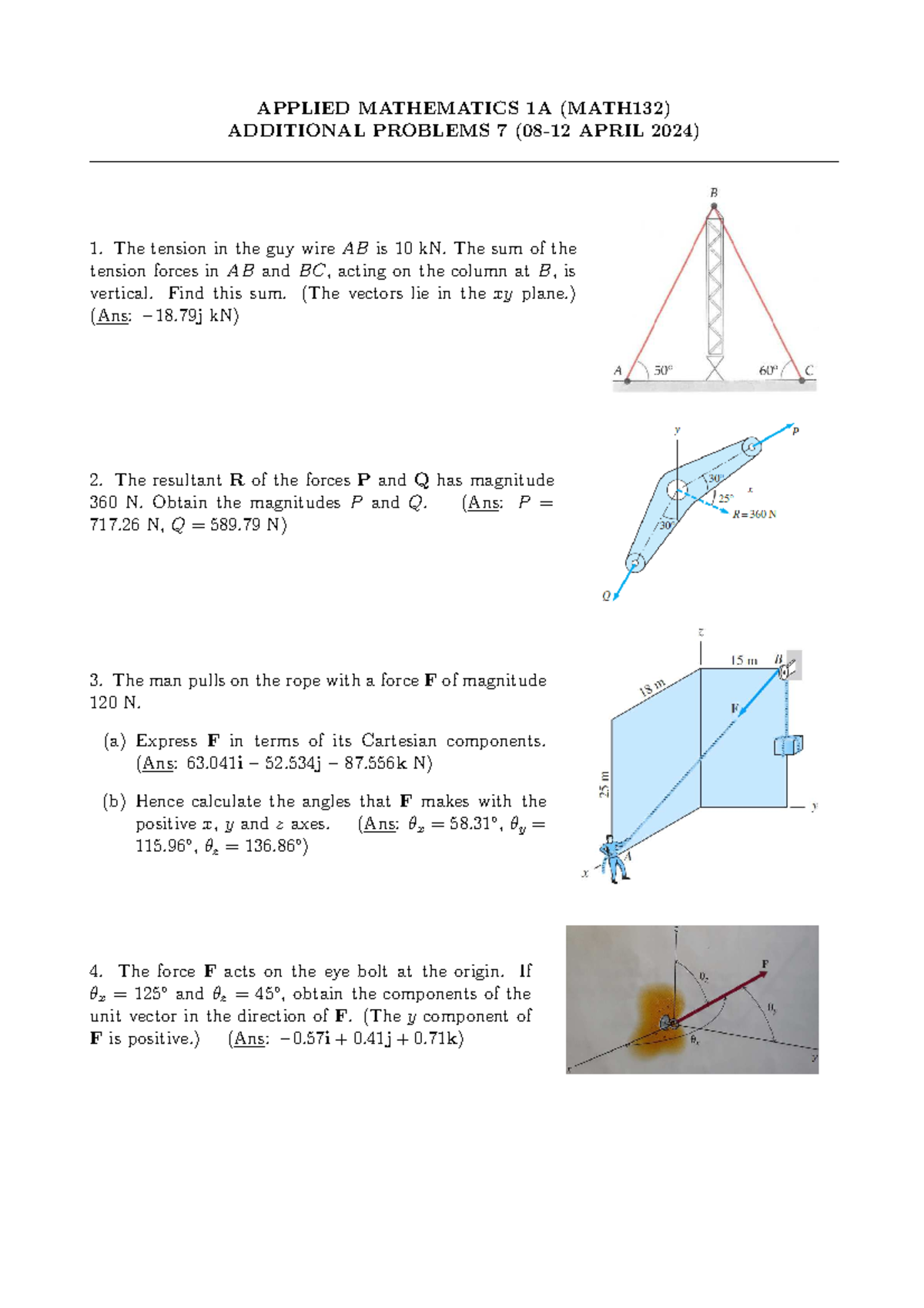 Additional Tutorial Problems 7 (2024) - APPLIED MATHEMATICS 1A (MATH132 ...