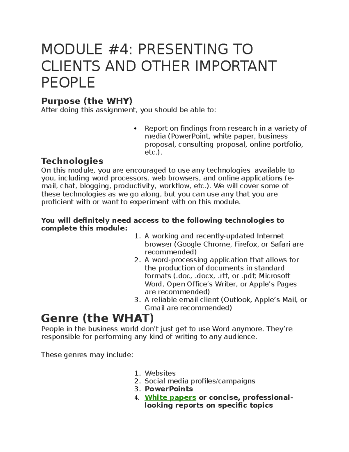 Final Report Instructions - MODULE #4: PRESENTING TO CLIENTS AND OTHER ...