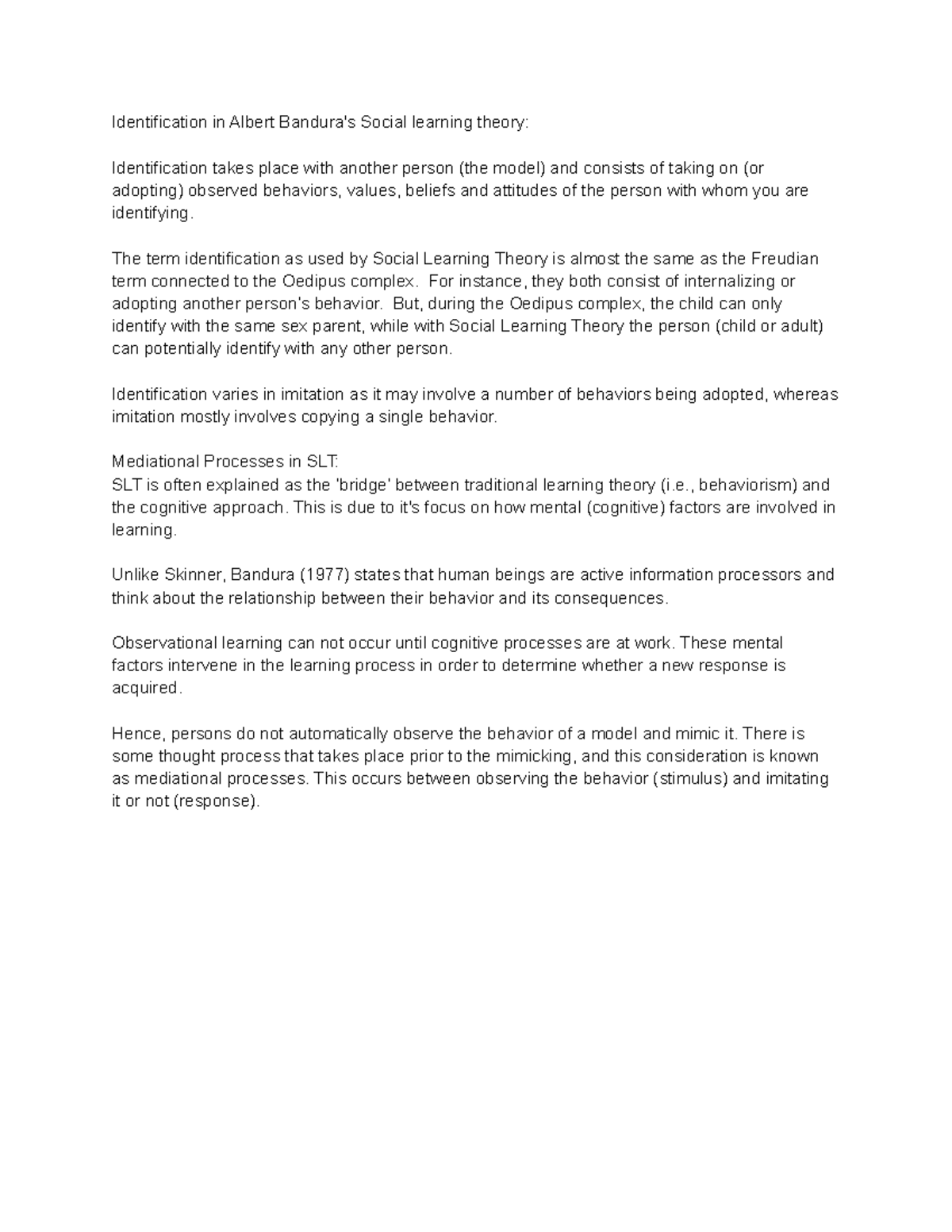 SLT bandura - notes on social learning theory - Identification in ...