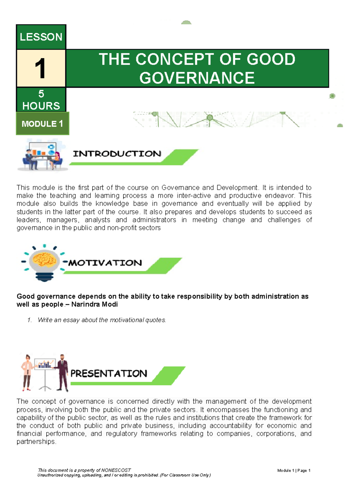 Oral - learning materials - LESSON 1 THE CONCEPT OF GOOD GOVERNANCE 5 ...