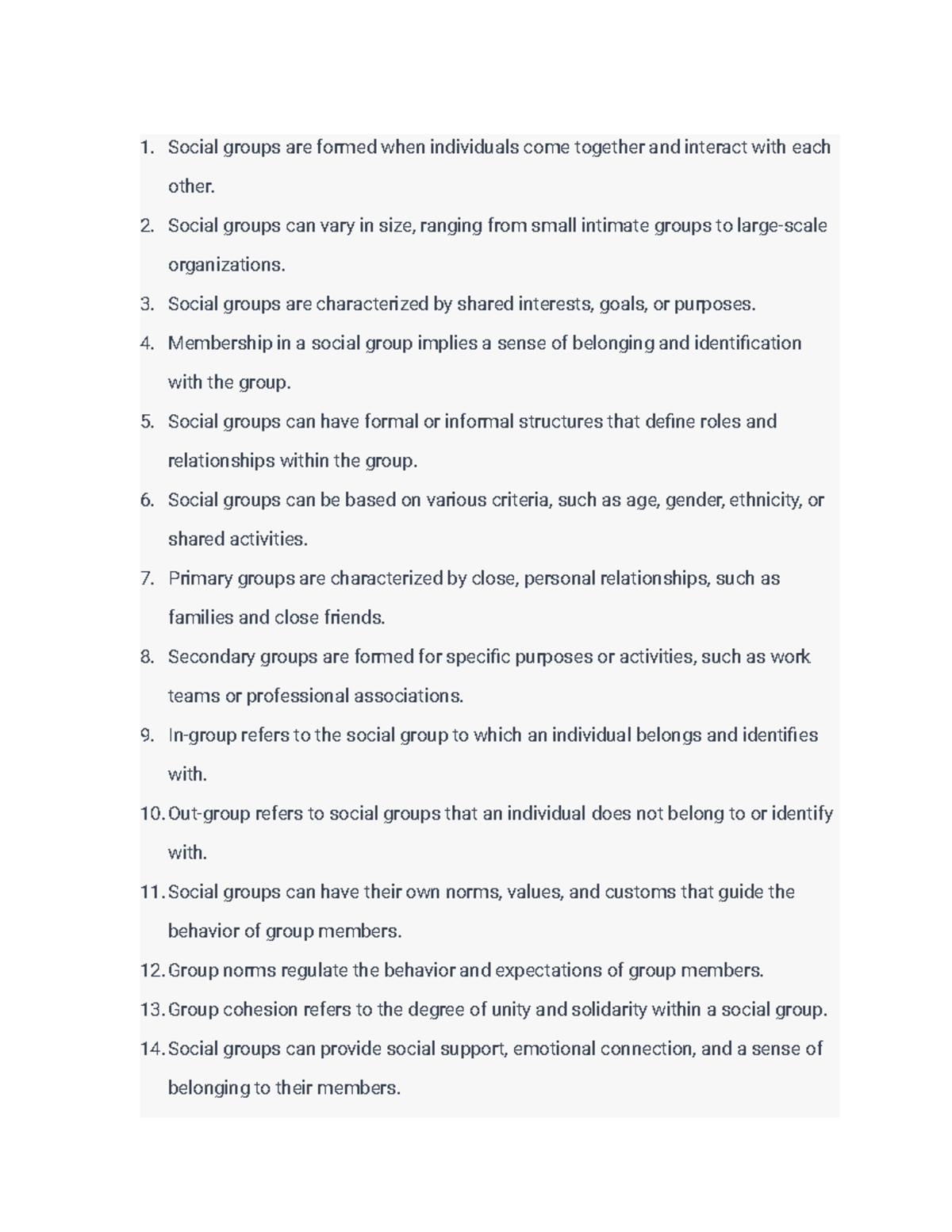 Social Groups Notes - Social groups are formed when individuals come ...