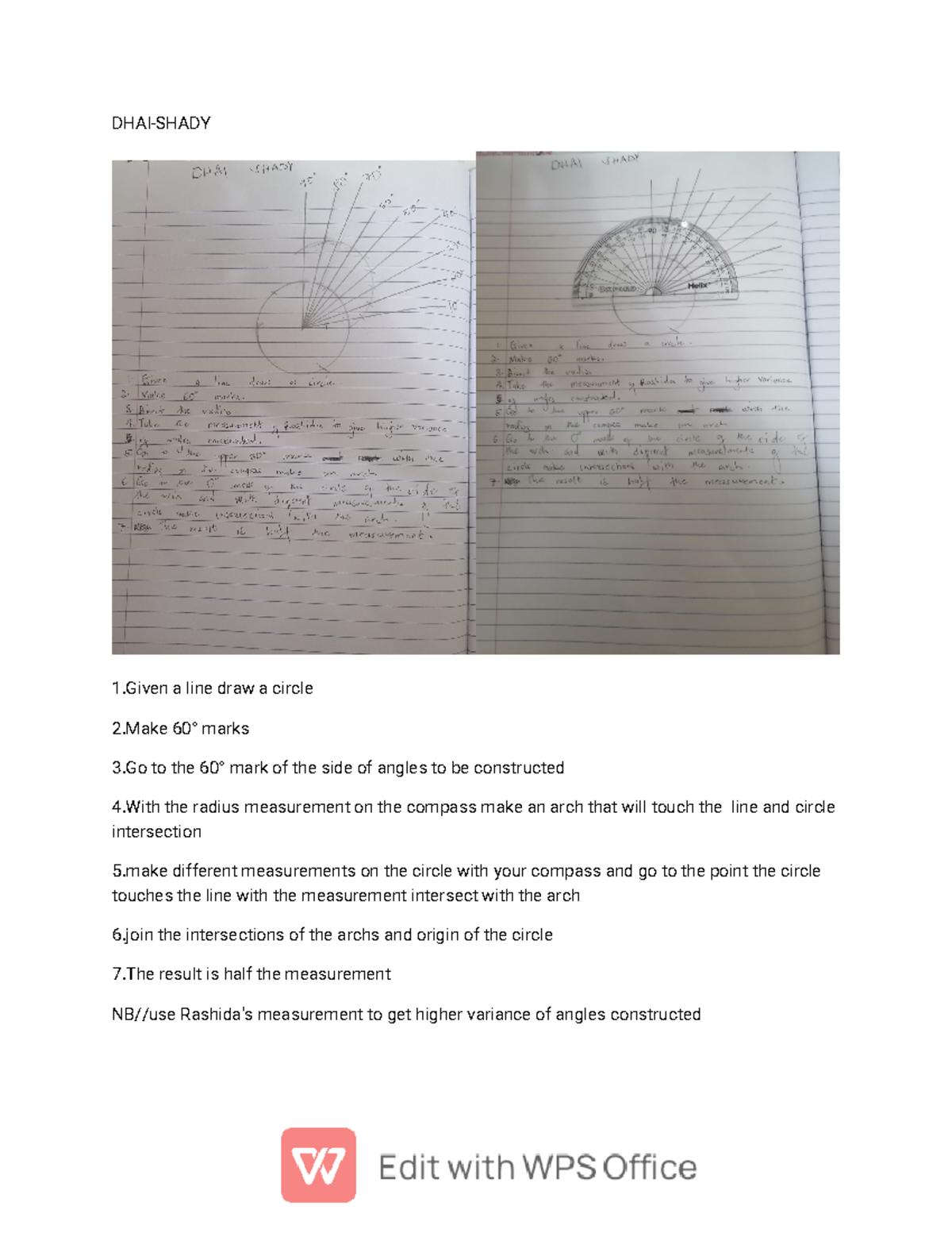 DHAI- Shady-WPS Office(3) - DHAI-SHADY 1 a line draw a circle 2 60 ...