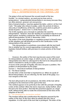 Criminal Law 20 - Chapter 3 : APPLICATION OF THE CRIMINAL LAW Title 3 ...