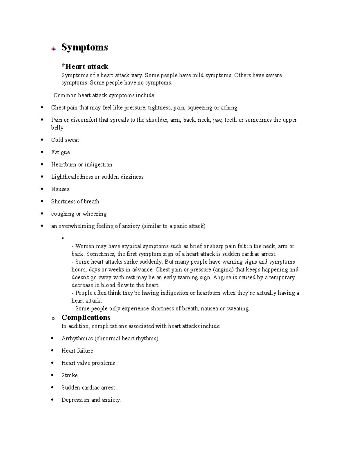 Seminar SLDV - Symptoms *Heart attack Symptoms of a heart attack vary ...