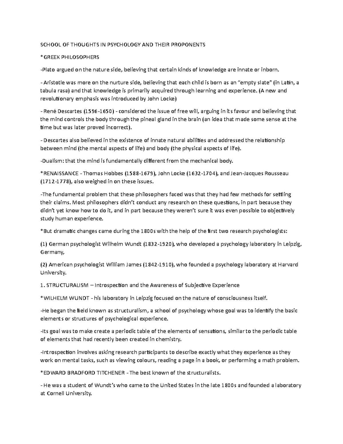 School OF Thoughts IN Psychology AND Their Proponents - SCHOOL OF ...