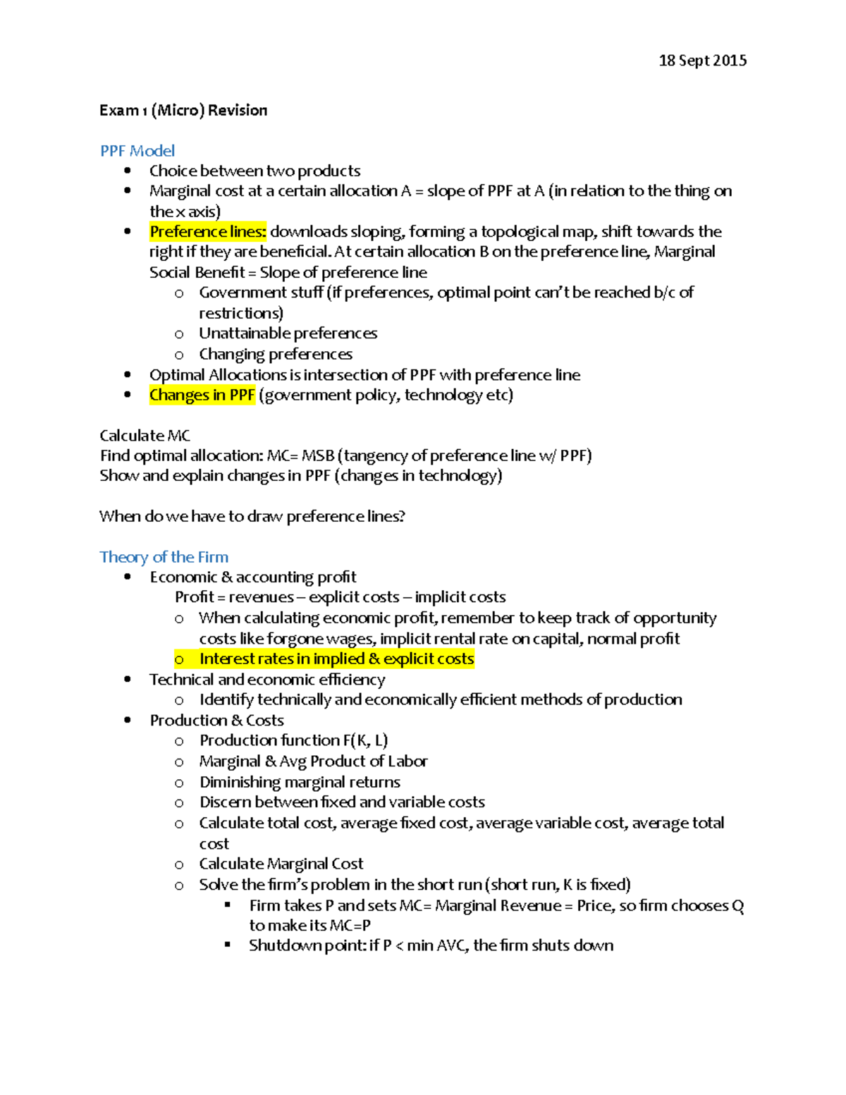 Exam 1 Review - Notes for Midterm, Mandatory Course, Economics Core ...