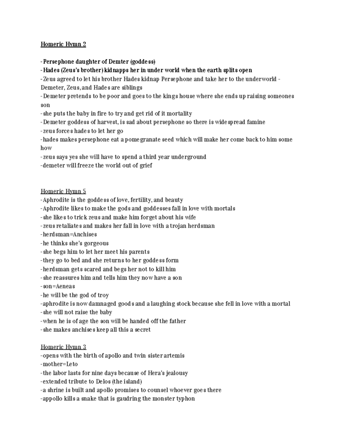 Homeric hymns - Class notes - Homeric Hymn 2 -Persephone daughter of ...