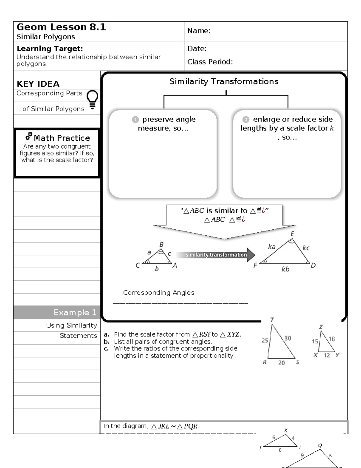 moles ratios ok - Geom Lesson 8. Similar Polygons Name: Learning Target ...
