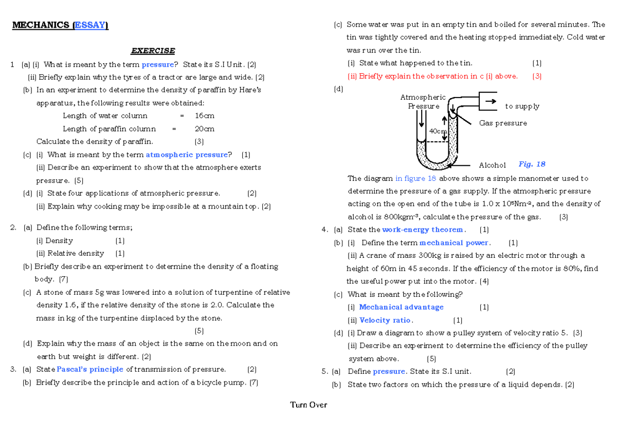 UCE- Physics-QNS - ####### MECHANICS (ESSAY) EXERCISE 1 (a) (i) What is ...