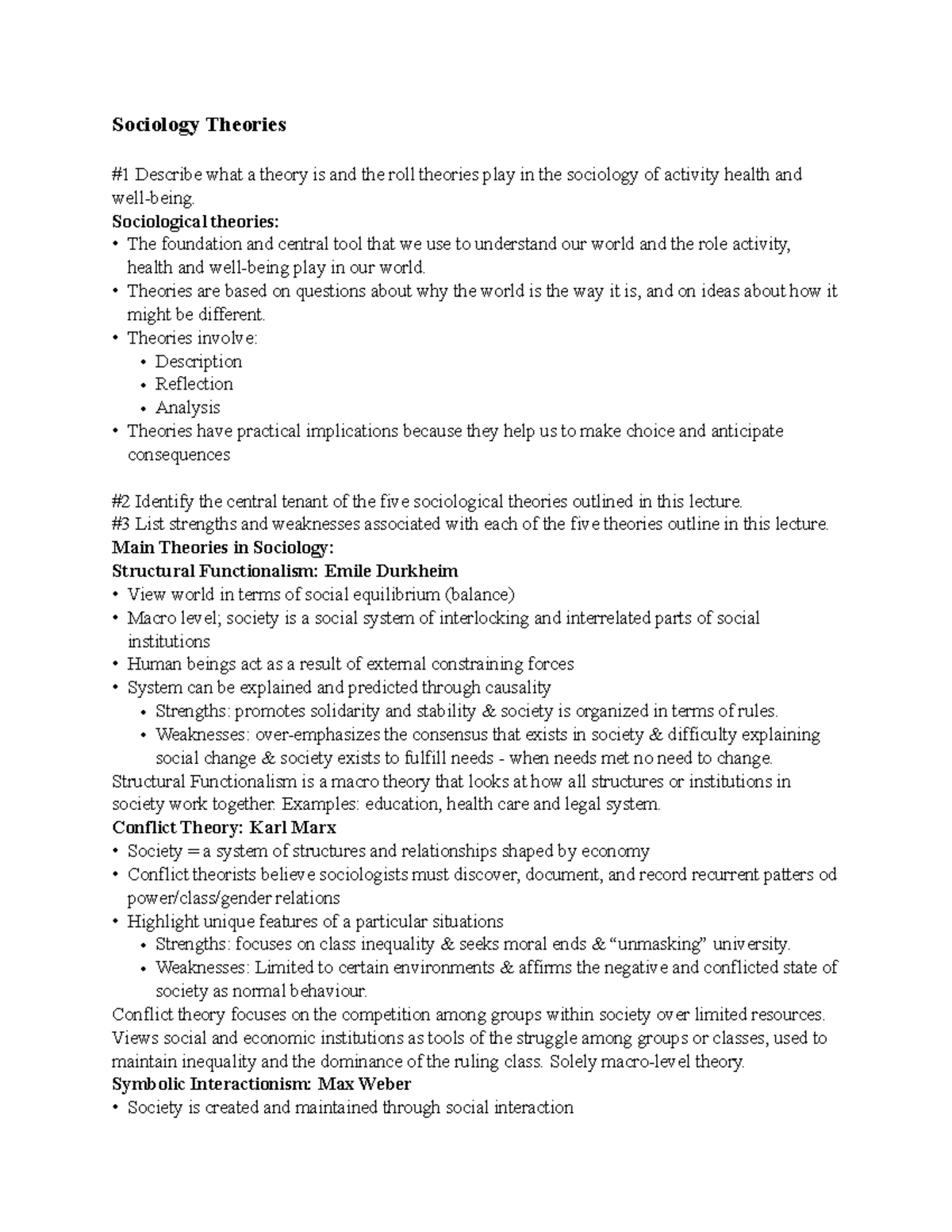 Week 2 - Sociology Theories - Sociology Theories #1 Describe what a ...