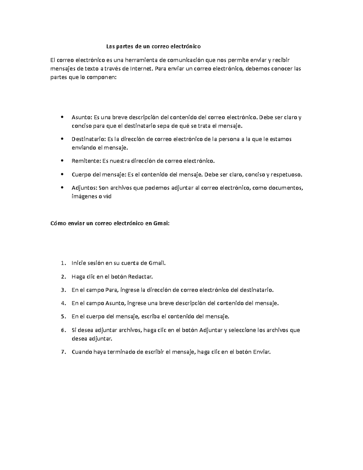 Las partes de un correo electrónico - Las partes de un correo ...