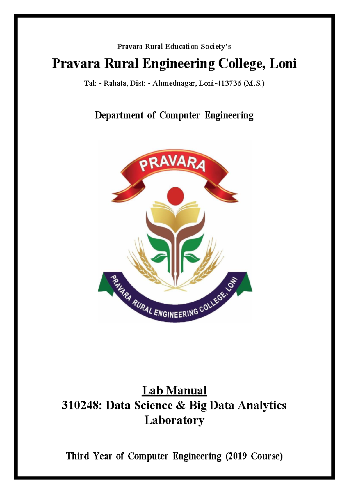 Dsbda lab manual - Practical - Pravara Rural Education Society’s ...