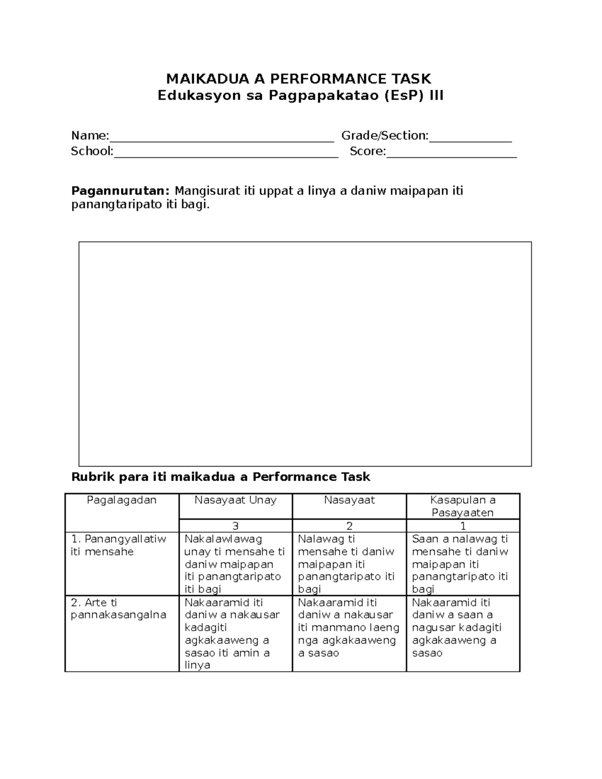 2nd performance task Es P3 - MAIKADUA A PERFORMANCE TASK Edukasyon sa ...