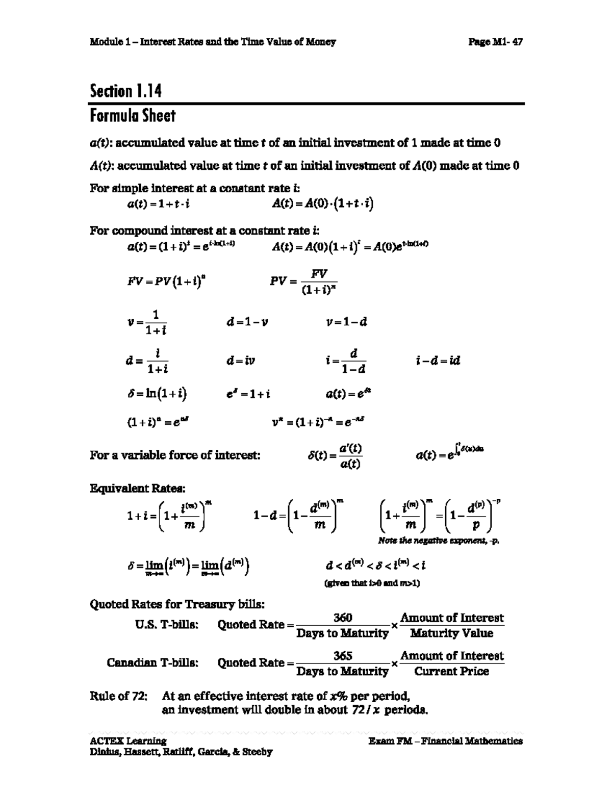 Formula FM - FHFHG - Module 1 Interest Rates and the Time Value of ...