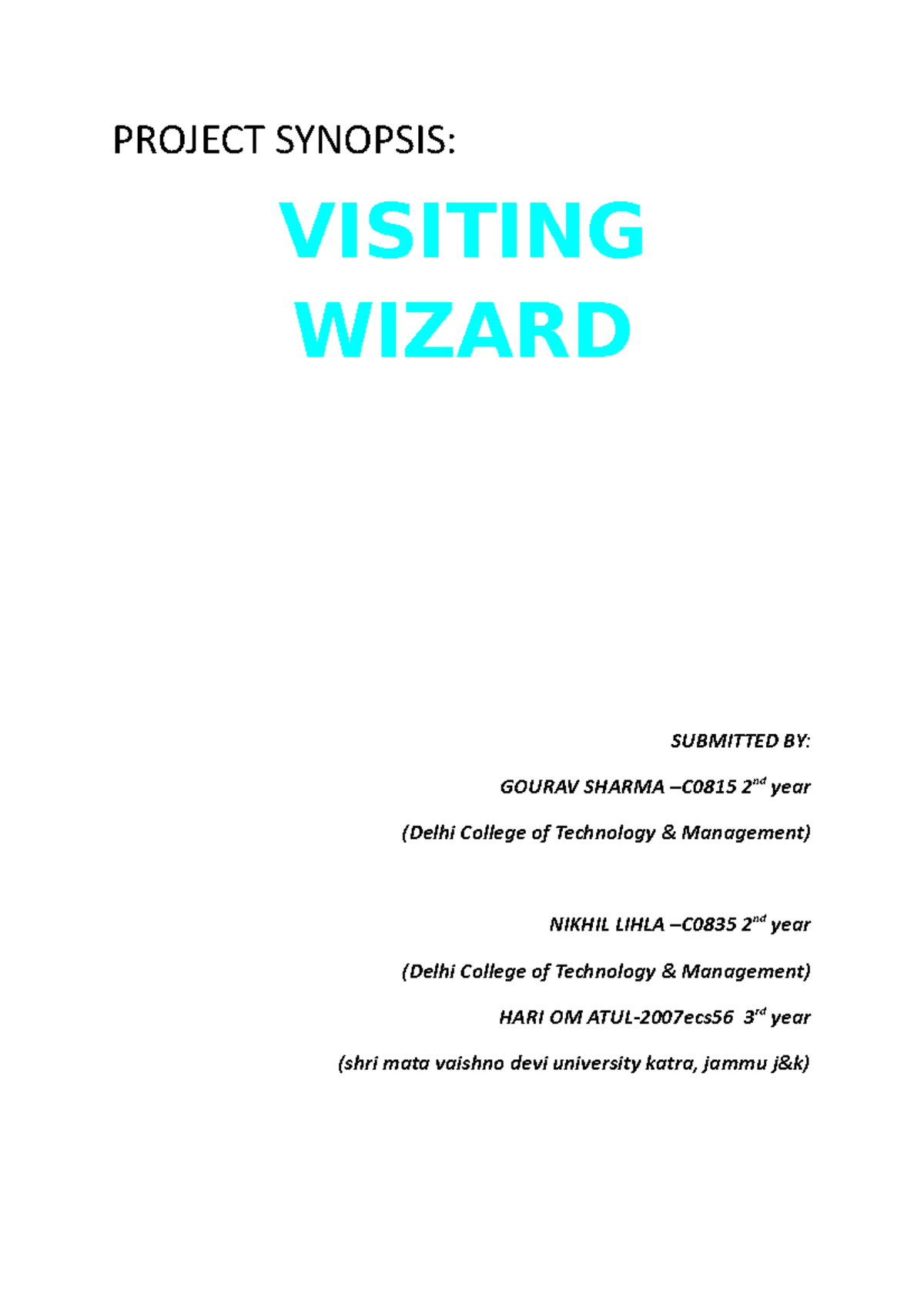 Social networking Synopsis - PROJECT SYNOPSIS: VISITING WIZARD ...