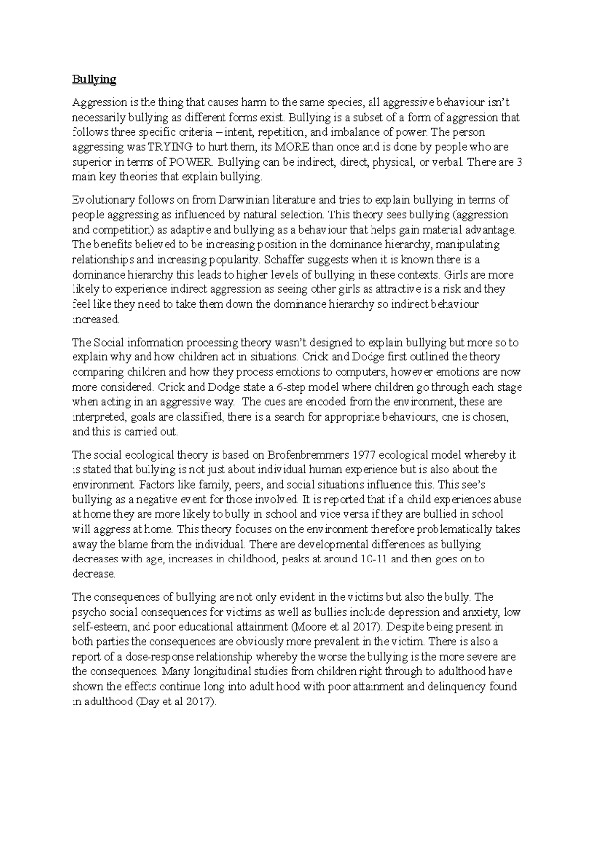 Understanding Bullying: Theories Consequences and Developmental ...