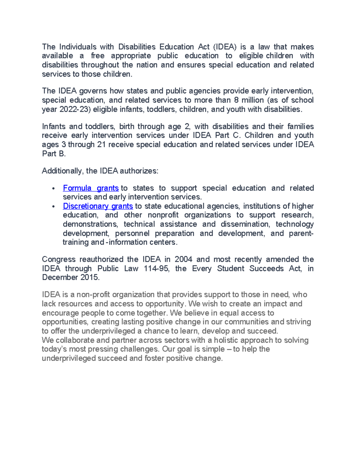 The Individuals with Disabilities Education Act - The IDEA governs how ...