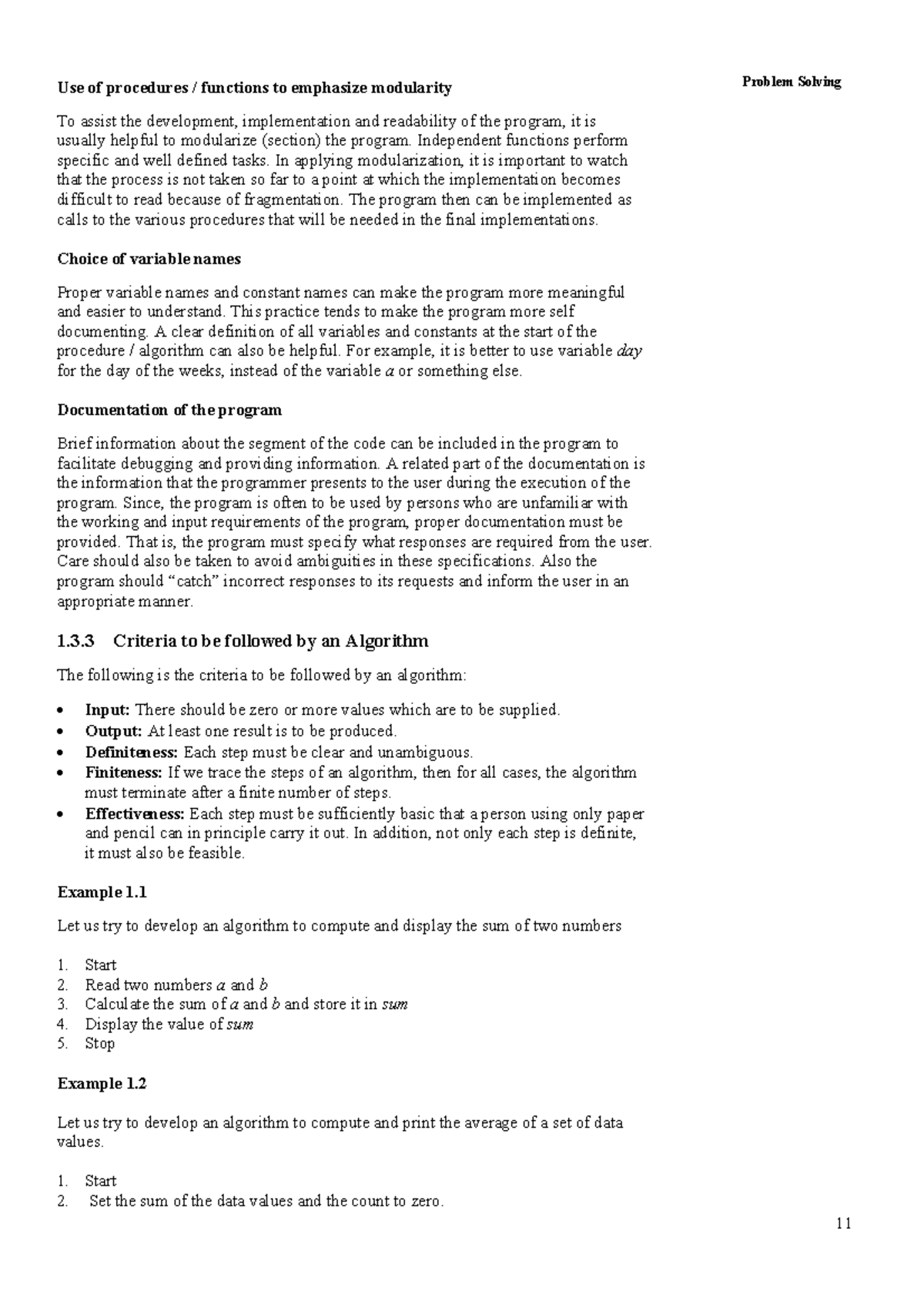 11 - Algorithm criteria - 11 Use of procedures / functions to emphasize ...